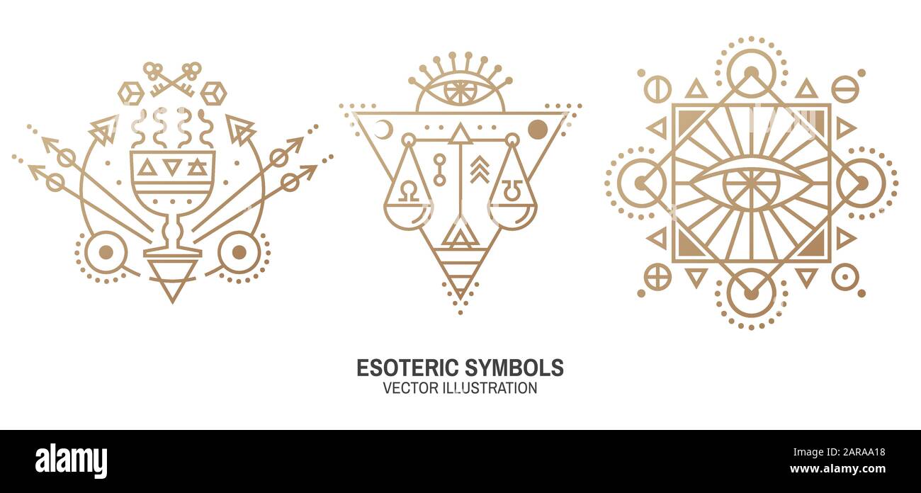 Esoteric symbols. Vector illustration. Thin line geometric badge ...