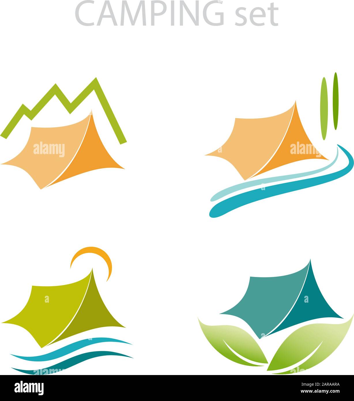 Camping logo mountain river Cut Out Stock Images & Pictures - Alamy