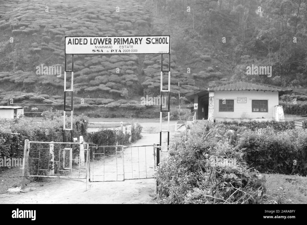 School building entrance gate, Nyamakad Estate, Munnar, Idukki, Kerala ...