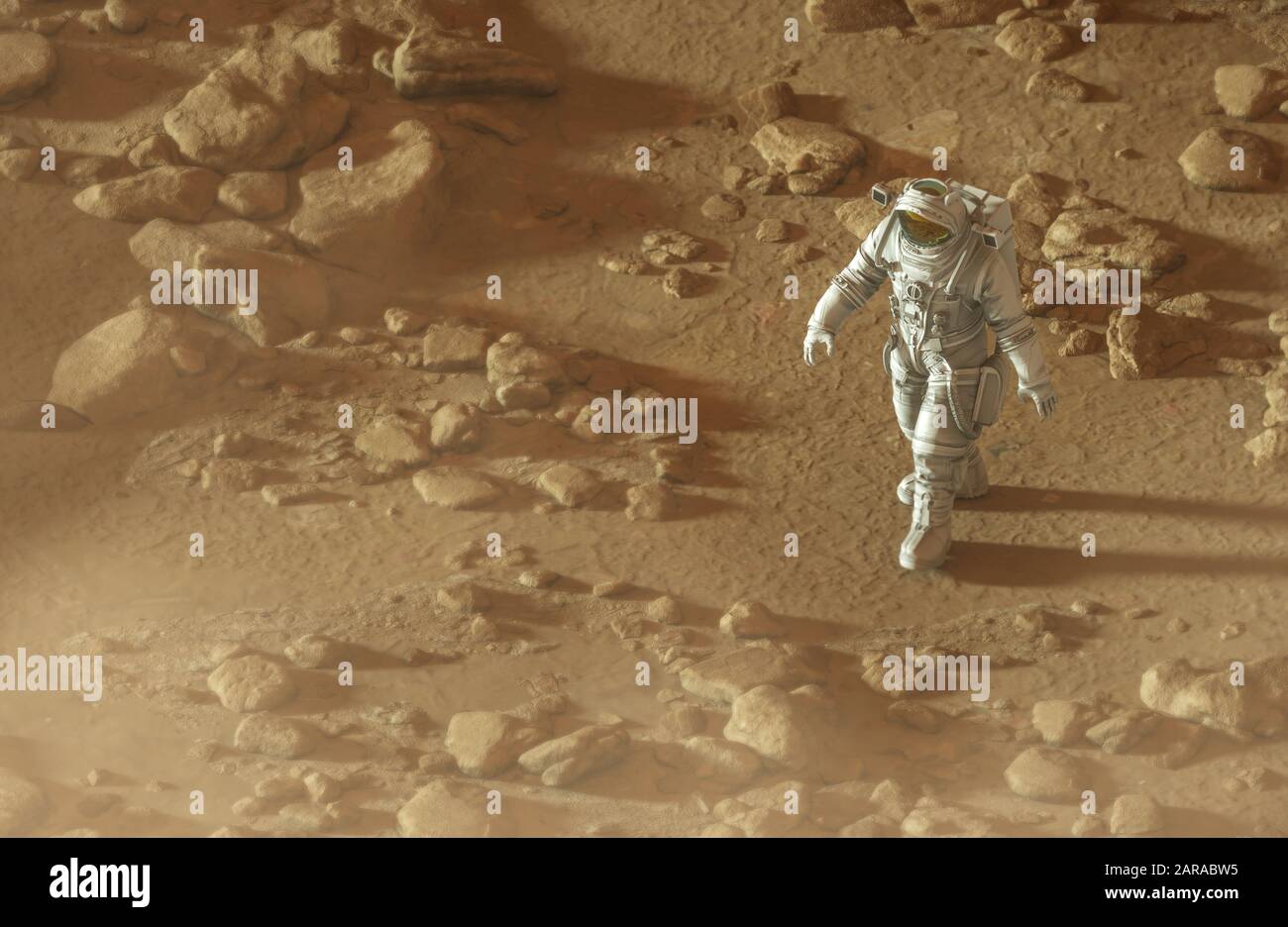 Brave Astronaut Confidently Walked on Mars Surface - 3D illustration ...