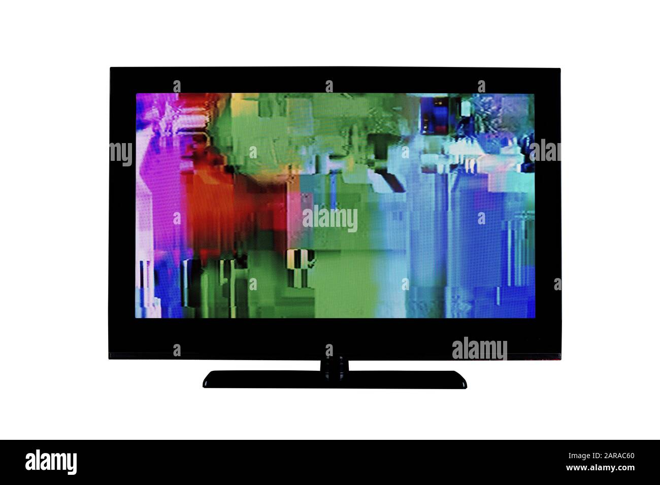 full hd monitor or television with digital glitches, distortions on the ...