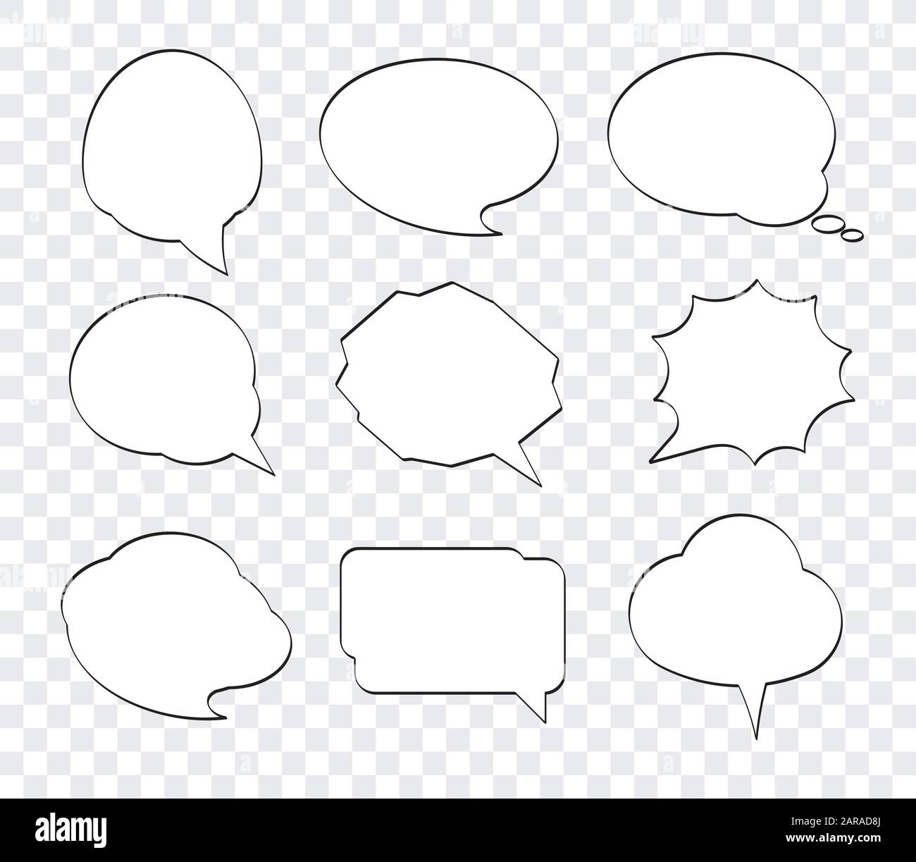 Set of nine hand drawn comic speech bubbles with white fill in pop art ...