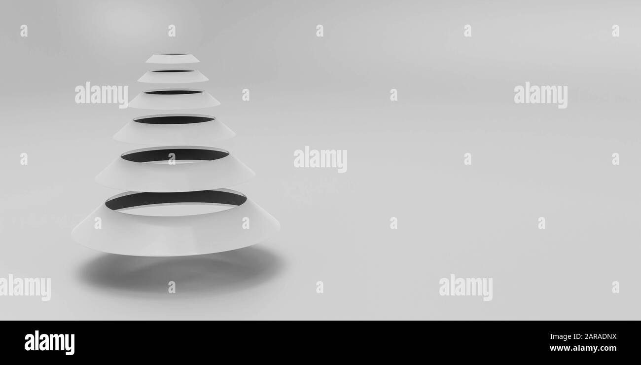 White and black glossy abstract geometric cone cut in slices isolated ...