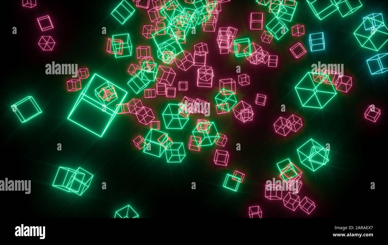 Holographic cubes on black background. Geometric abstract hologram ...