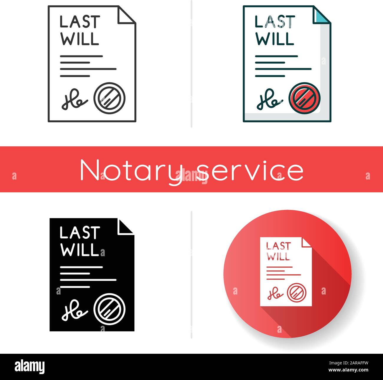Signed last will icon. Document with stamp. Notarized testament ...