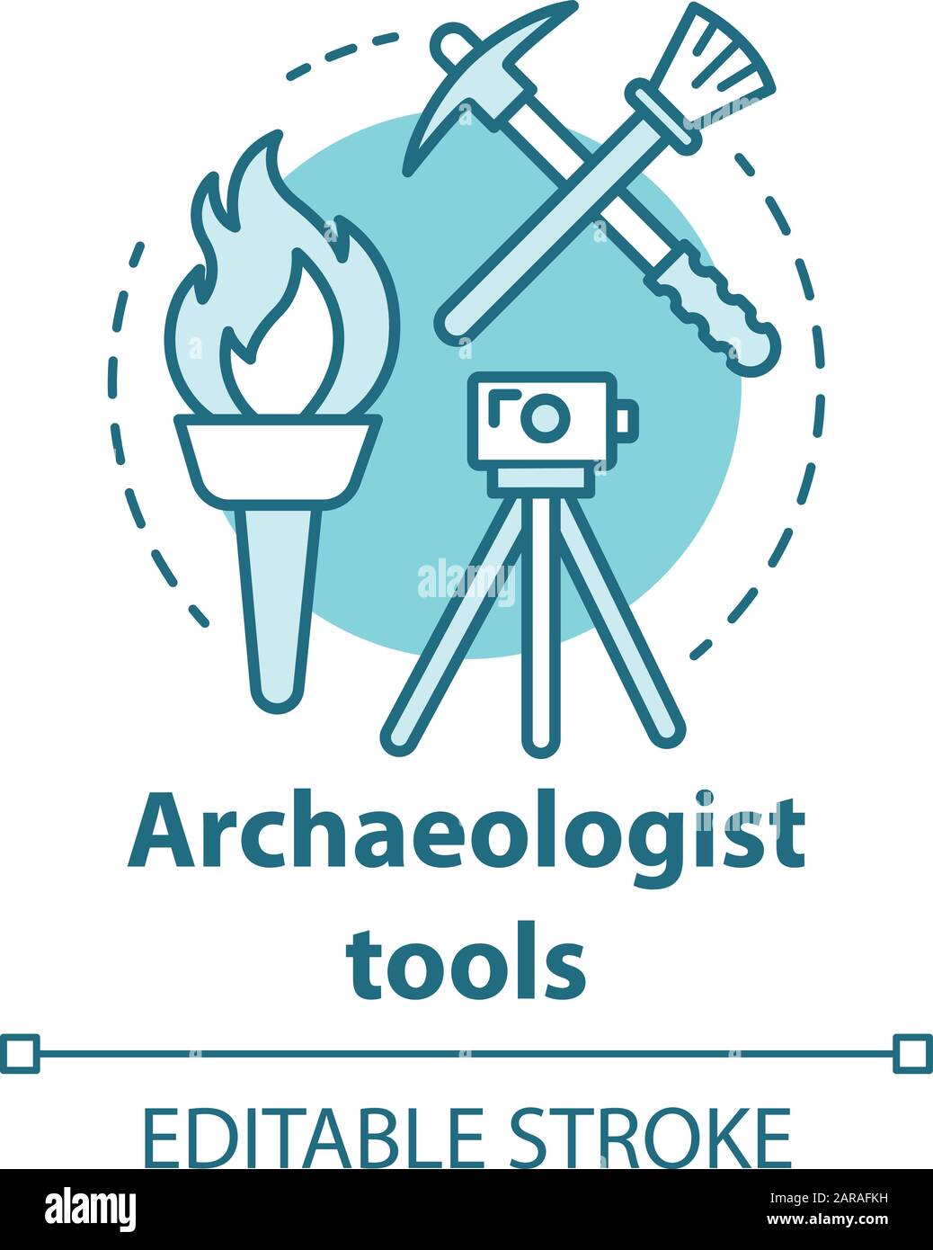 Archaeologist tools concept icon. Archelogy research. Treasure hunter ...