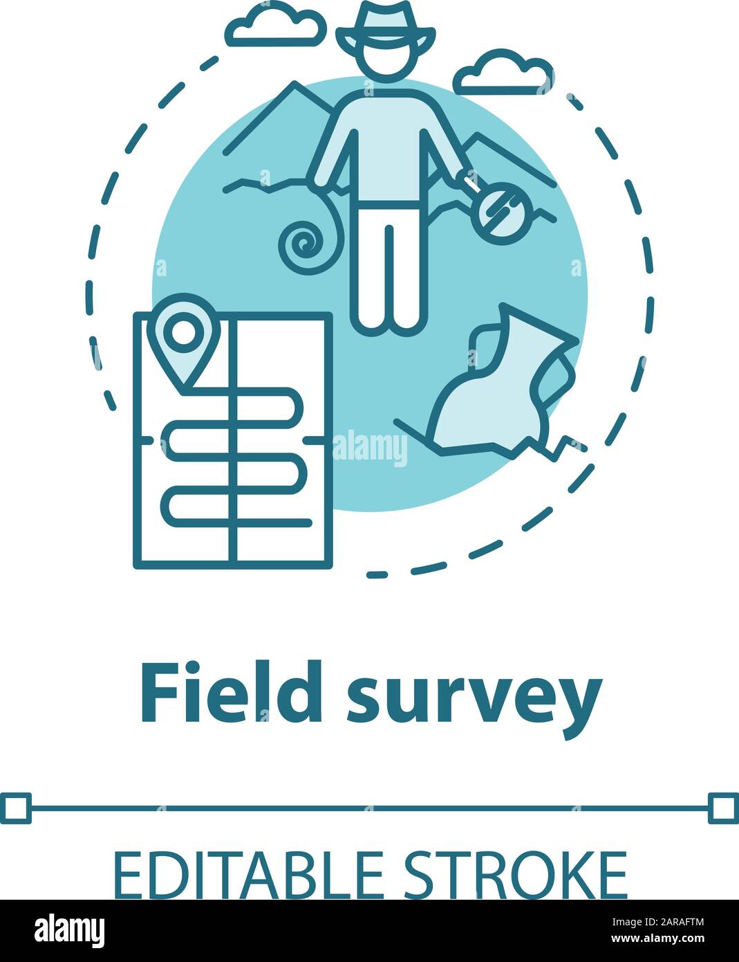 Field survey concept icon. Treasure hunting. Archeological expedition ...