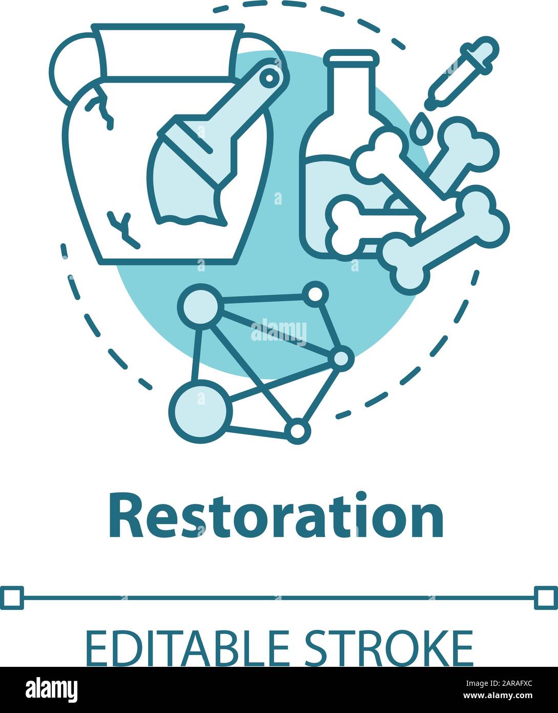 Restoration concept icon. Laboratory analysis archeological artifacts. Prehistoric remains study ...