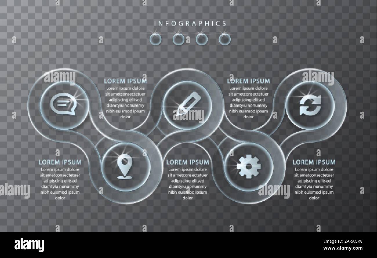 Vector infographic design UI template transparent glass round chain ...
