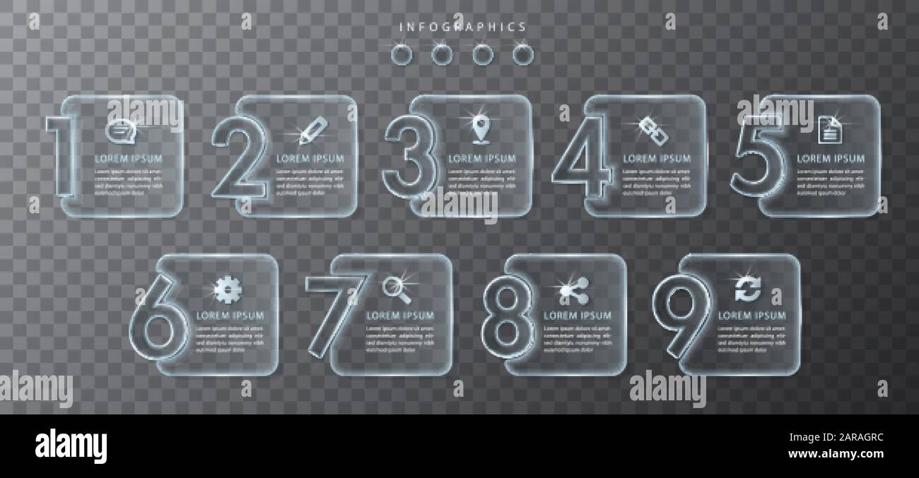 Vector infographic design UI template transparent glass number labels ...