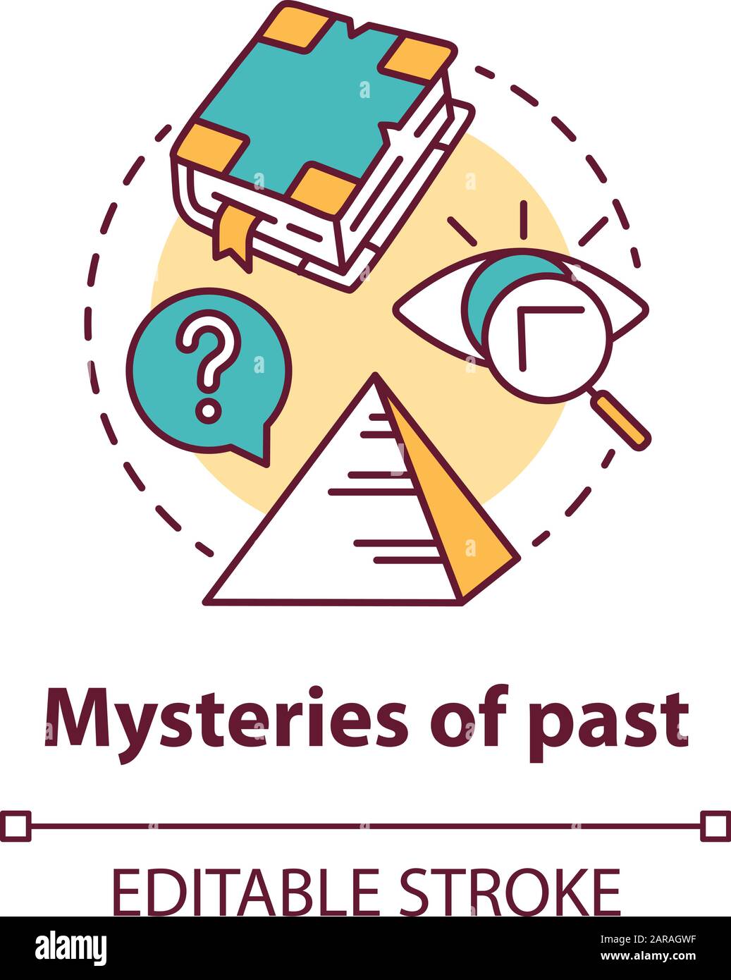 Mysteries of past concept icon. Historical researching. Study of ...