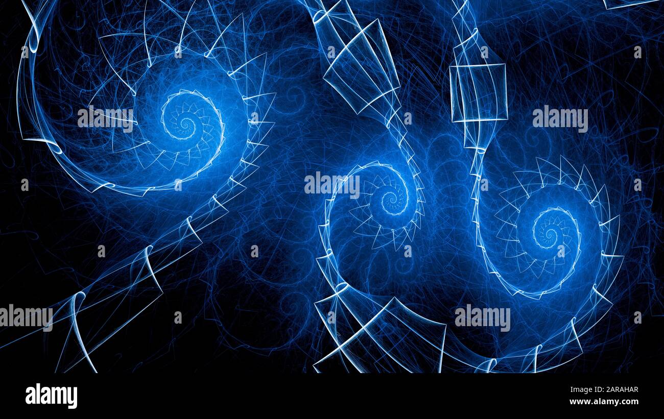 Blue glowing spirals fractal, computer generated abstract background ...