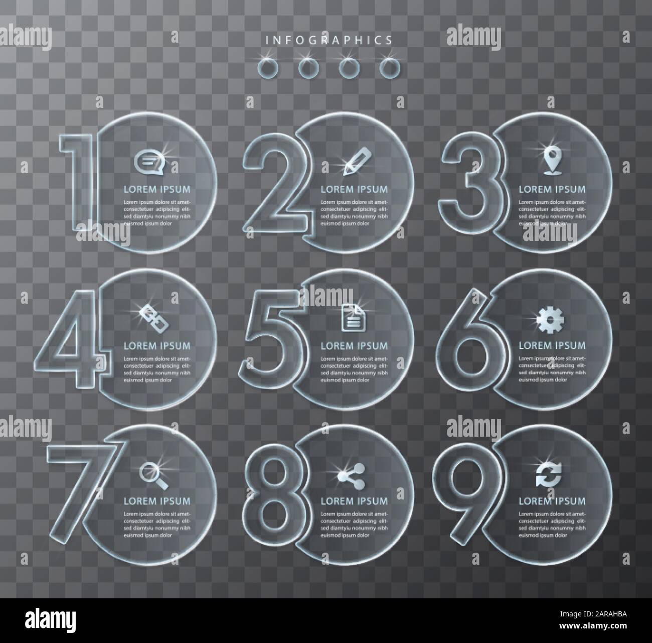 Vector infographic design UI template transparent glass number labels ...