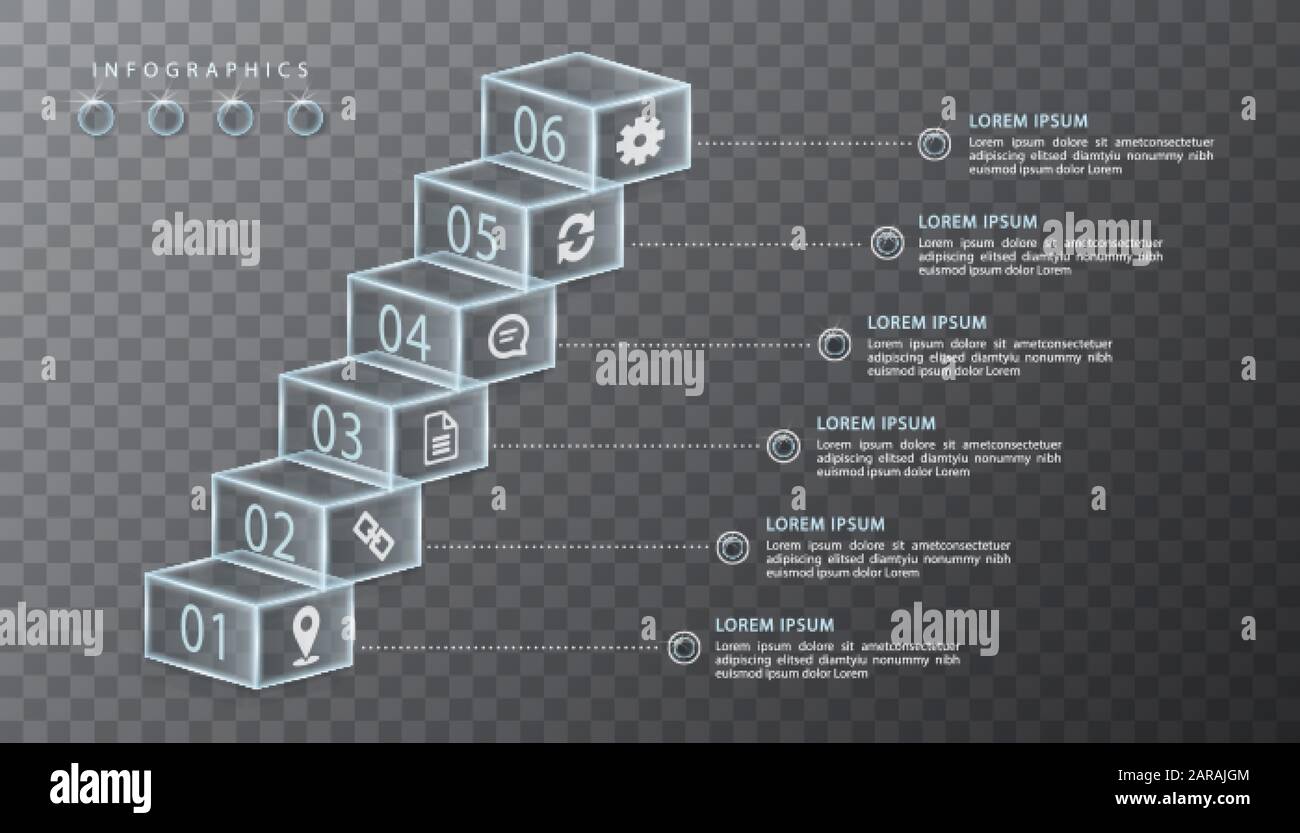 Vector infographic design UI template transparent glass cubic box and ...