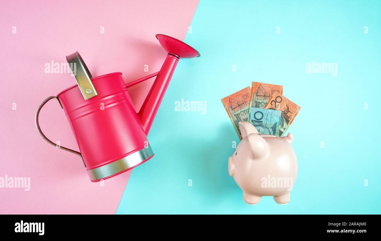 Making money grow, savings and investments concept with piggy bank ...