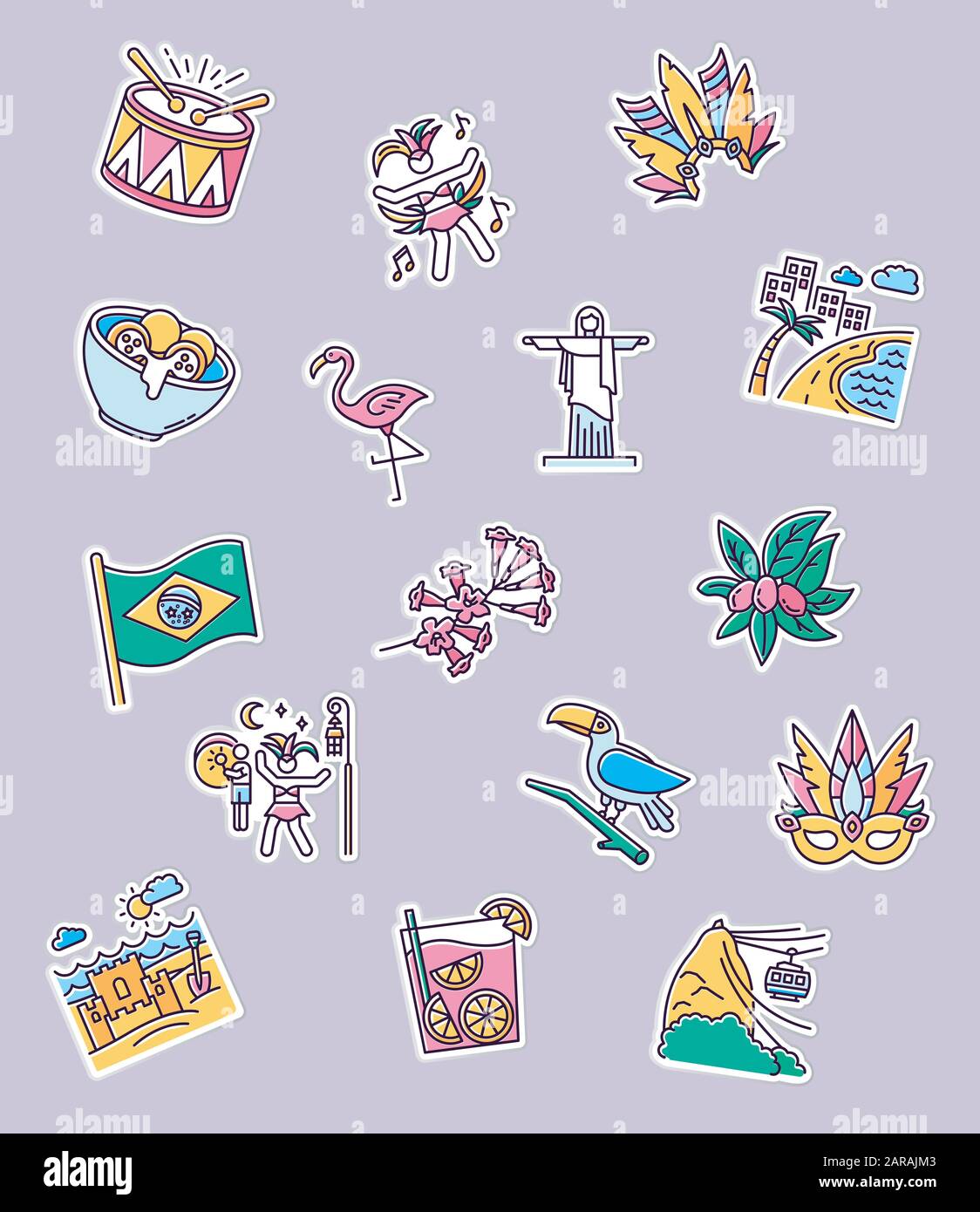 Brazilian carnival printable patches. Street party. RGB color stickers ...