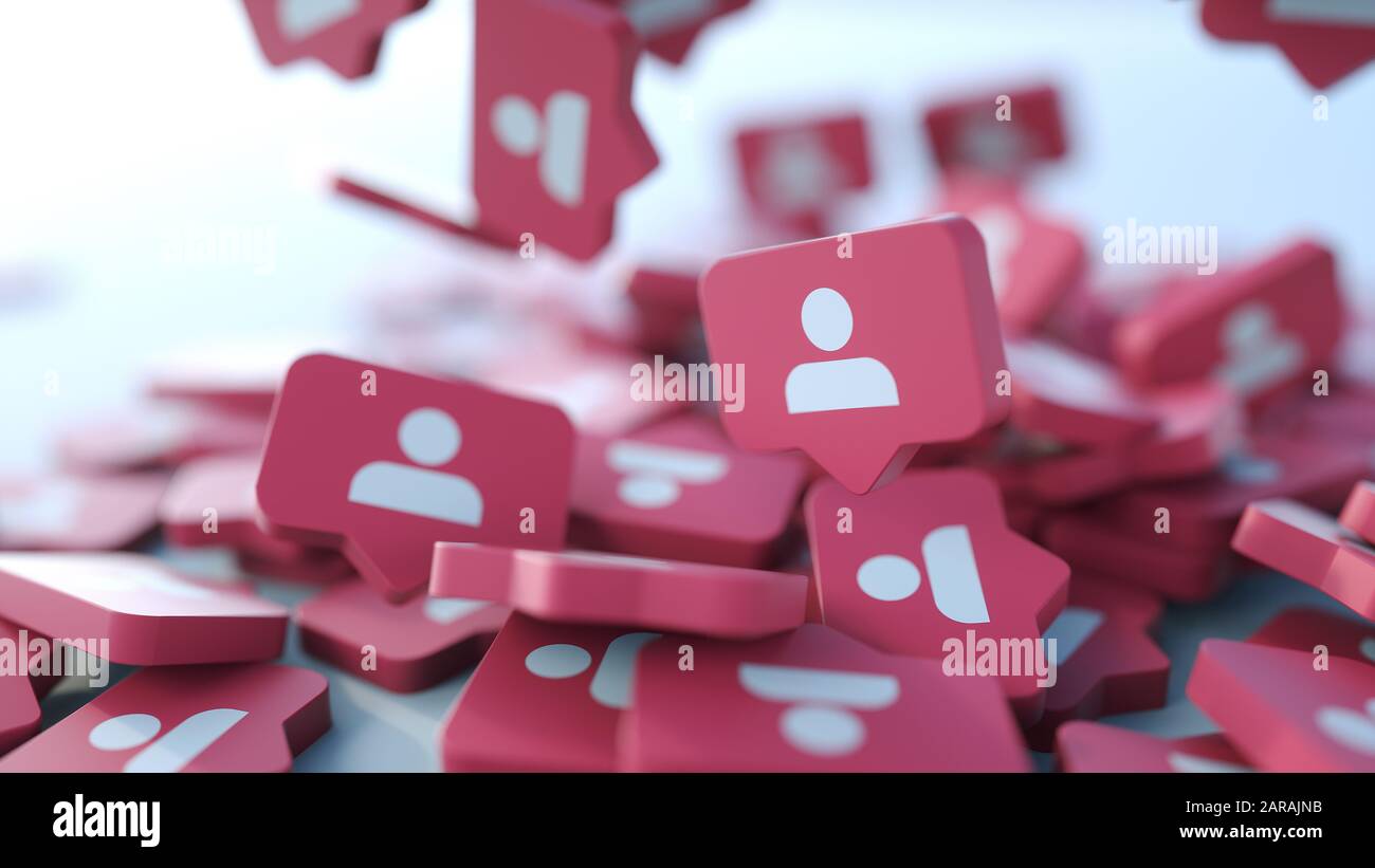 Social media notification icon. Follow, comment, like icon. - 3D Render ...