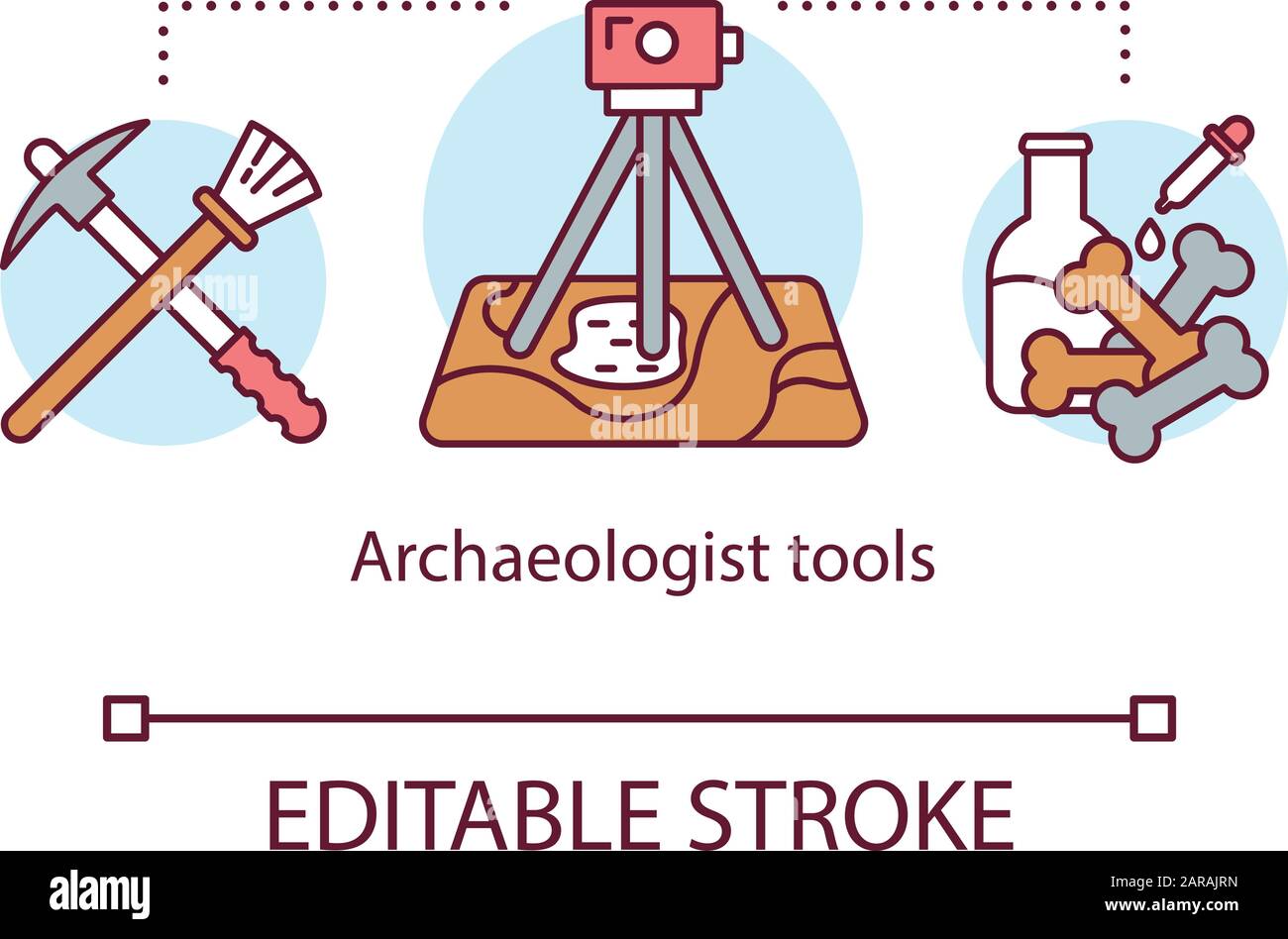 Archeologist tools concept icon. Archaeological expedition. Excavation ...