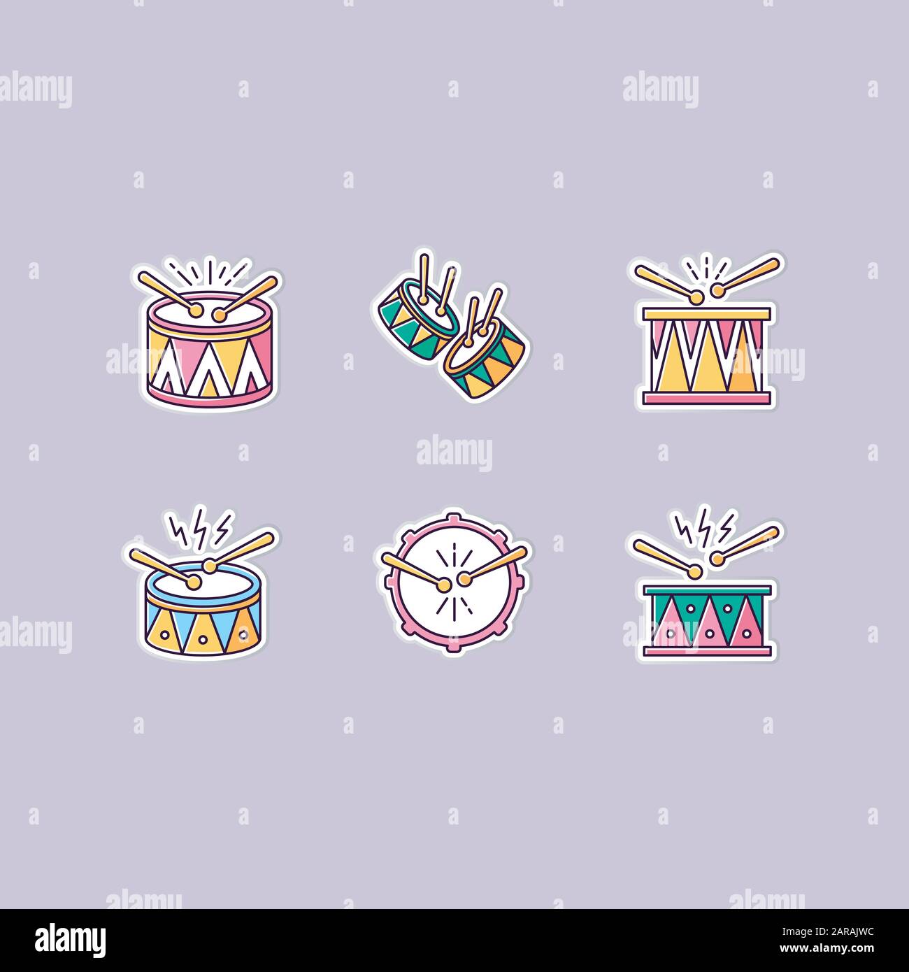 Brazilian music printable patches. Drums with drumsticks. RGB color ...