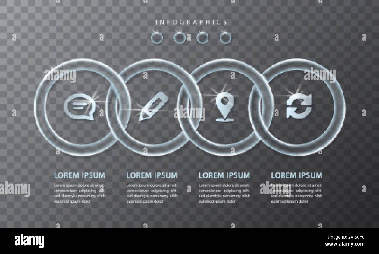 Vector infographic design UI template transparent glass round chain ...