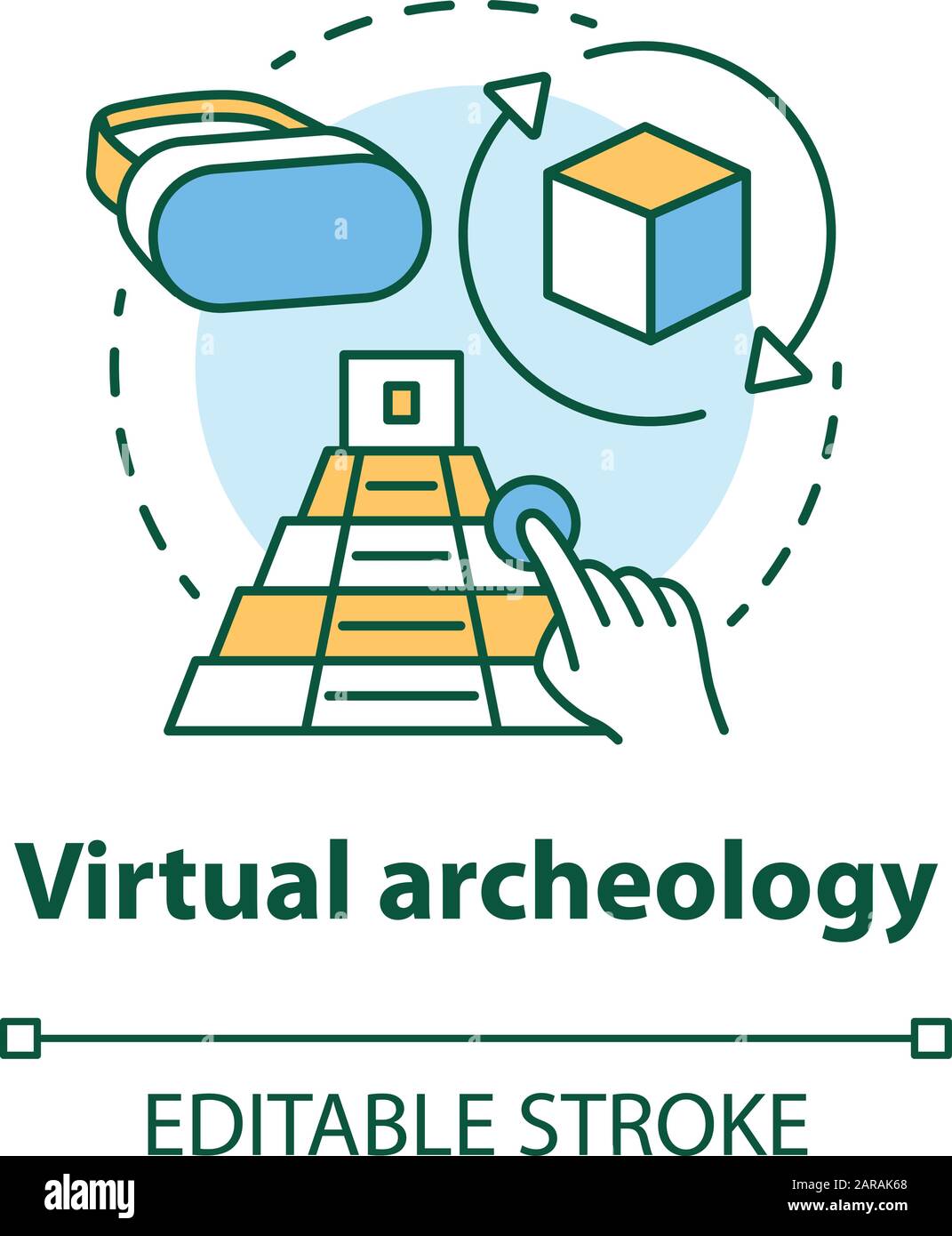 Virtual archeology concept icon. Computer simulations of cultural ...
