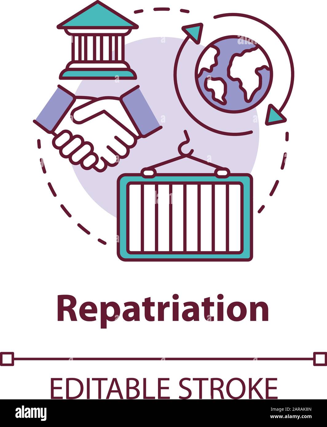 Repatriation concept icon. Return of historical values to country of ...
