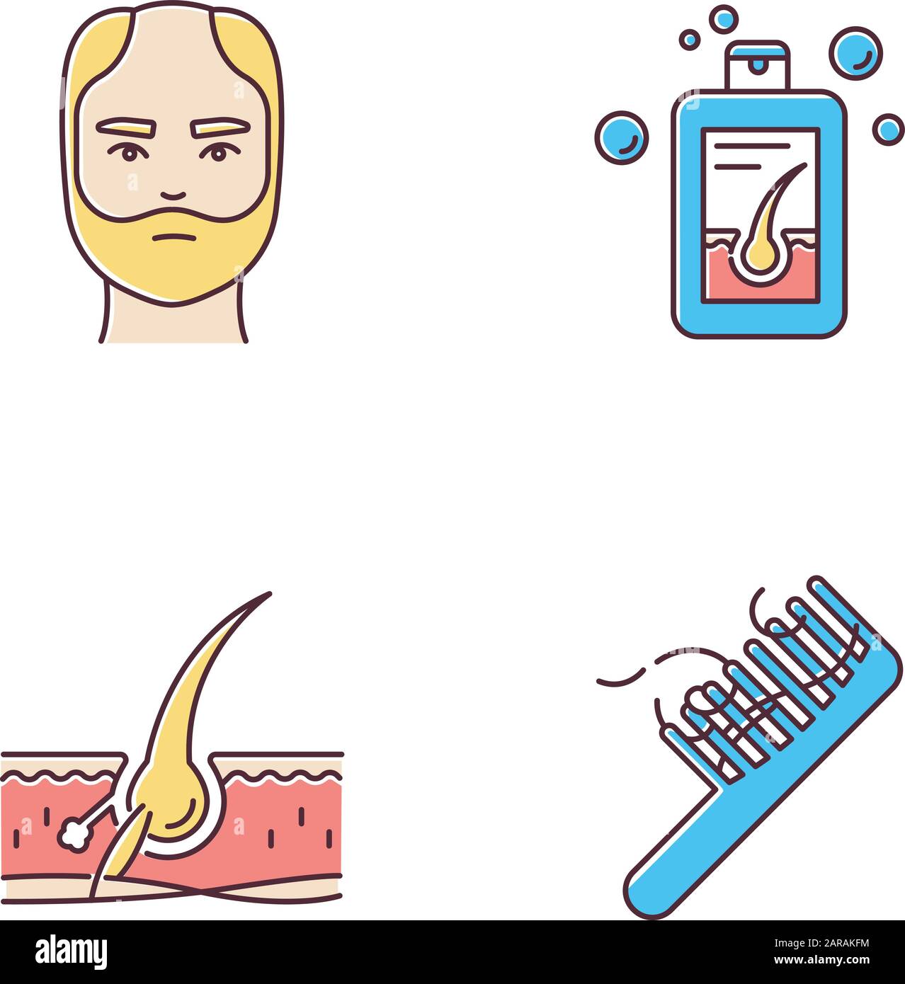 Hair loss RGB color icons set. Man balding treatment. Male alopecia ...