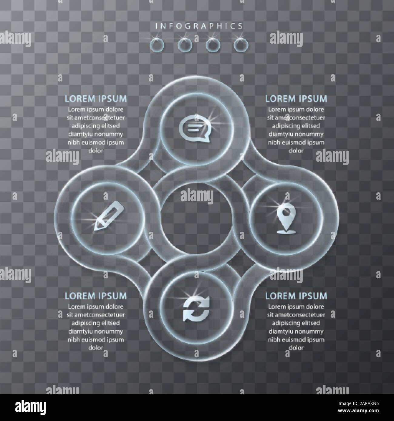 Vector infographic design UI template transparent glass round chain ...