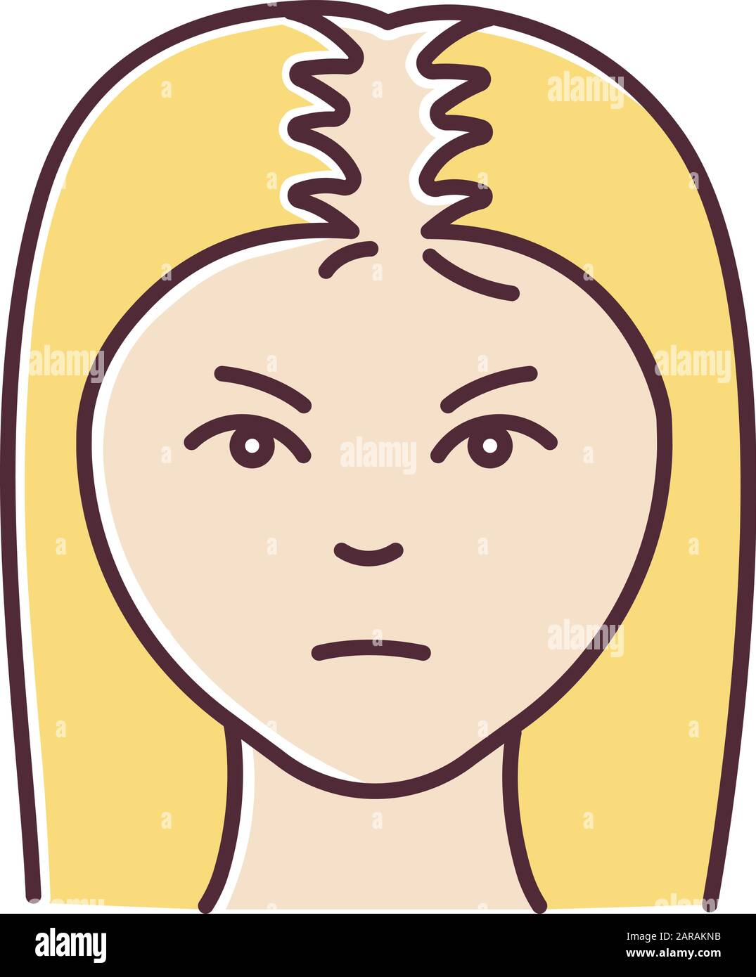 Female hair loss RGB color icon. Woman with alopecia. Hairloss problem ...
