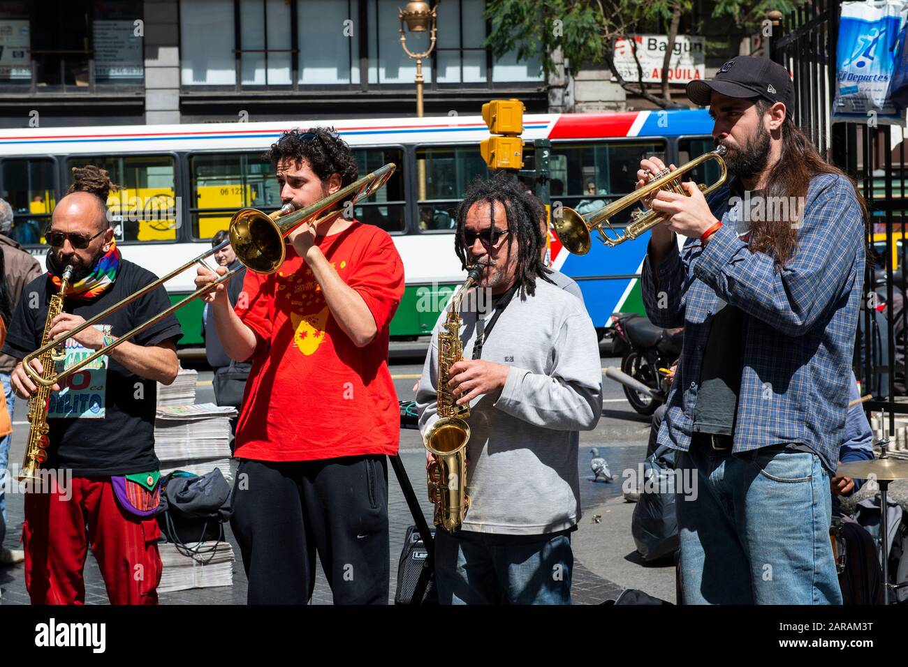 Buenos Aires, Argentina - October 4, 2013: Musicians playing in a ...