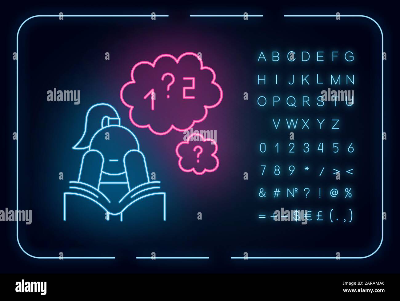 Poor concentration neon light icon. Math problem solving. Algebra ...