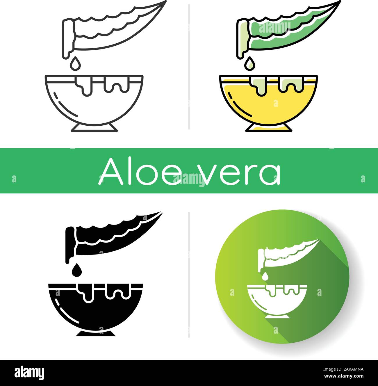 Plant extract icon. Cut medicinal herb thorn with bowl. Sliced aloe ...