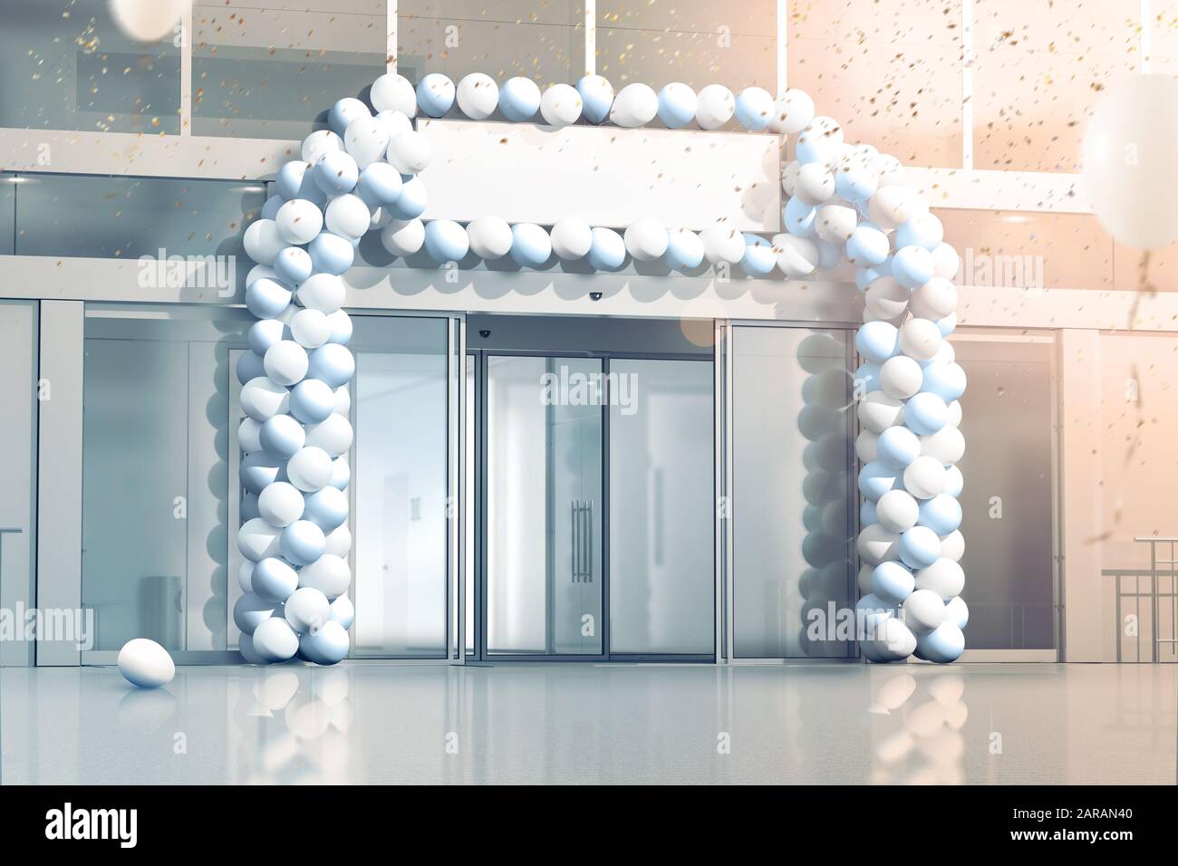New business grand opening mockup, celebration at the office entrance ...