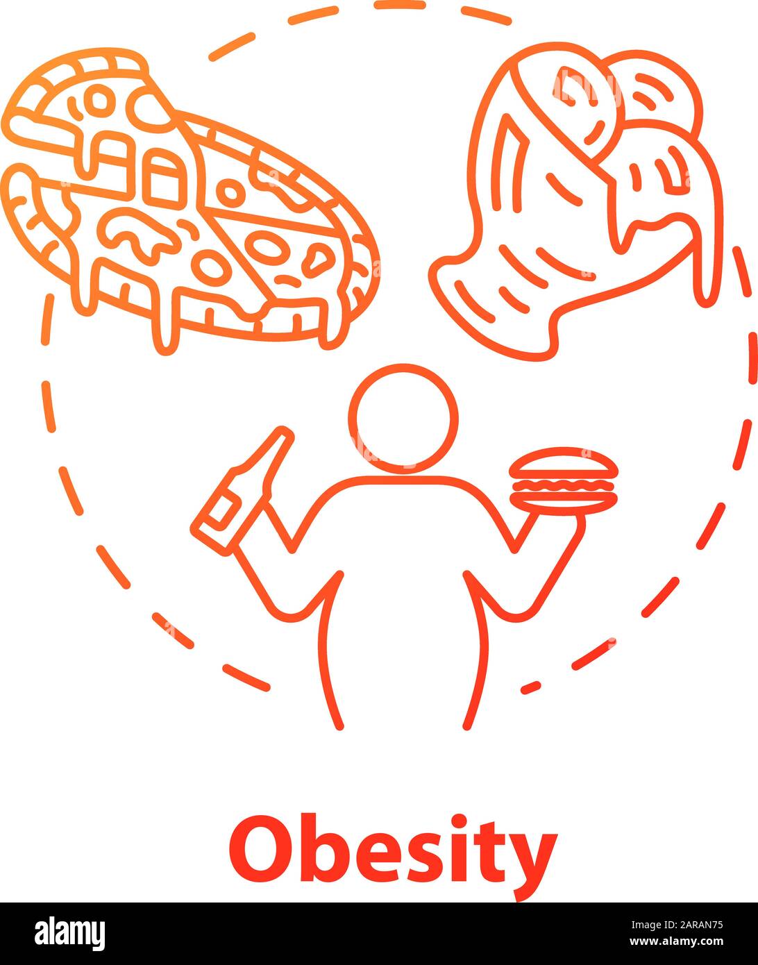 Obesity concept icon. Unhealthy eating habits. Overweight person ...