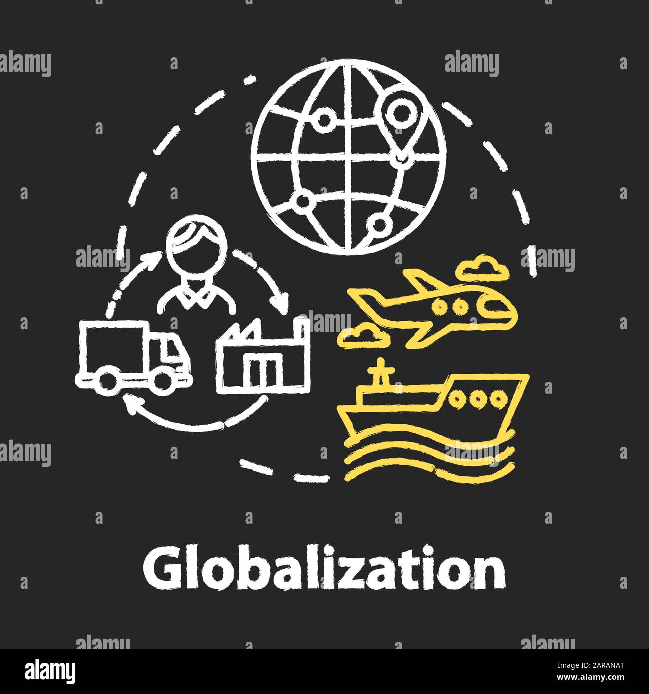 Globalization chalk RGB color concept icon. International economy ...