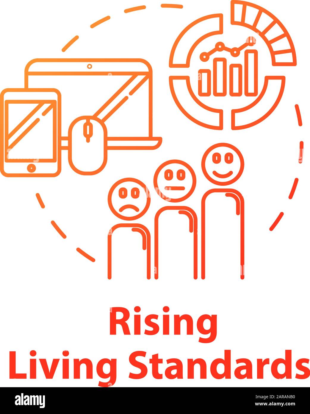 Rising living standards concept icon. Level of goods and services ...
