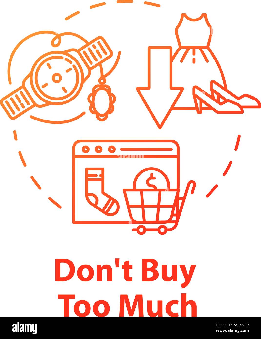 Don't buy too much concept icon. Consumerism and economy. E-commerce ...