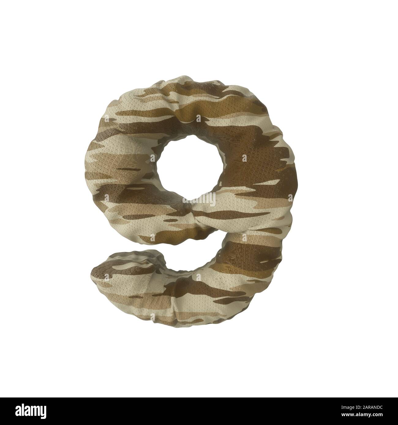 Camouflage army numbers of 9, 3D rendering isolated on white background ...