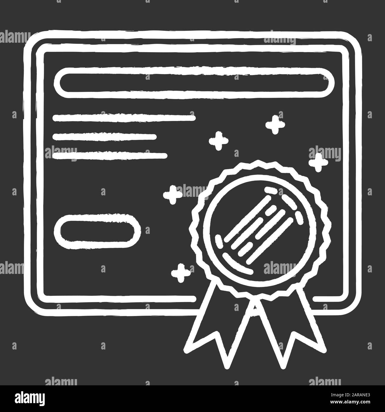 Certificate chalk white icon on black background. Diploma. Graduation ...