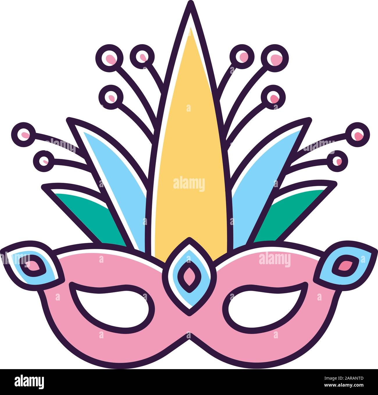 Masquerade mask pink RGB color icon. Traditional headwear with plant ...