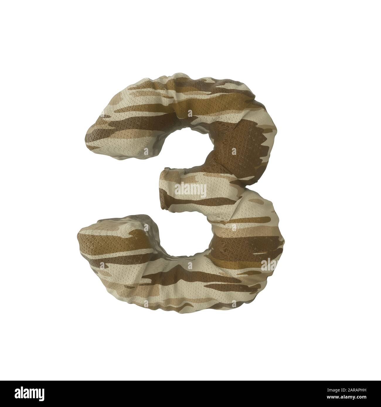 Camouflage army numbers of 3, 3D rendering isolated on white background ...