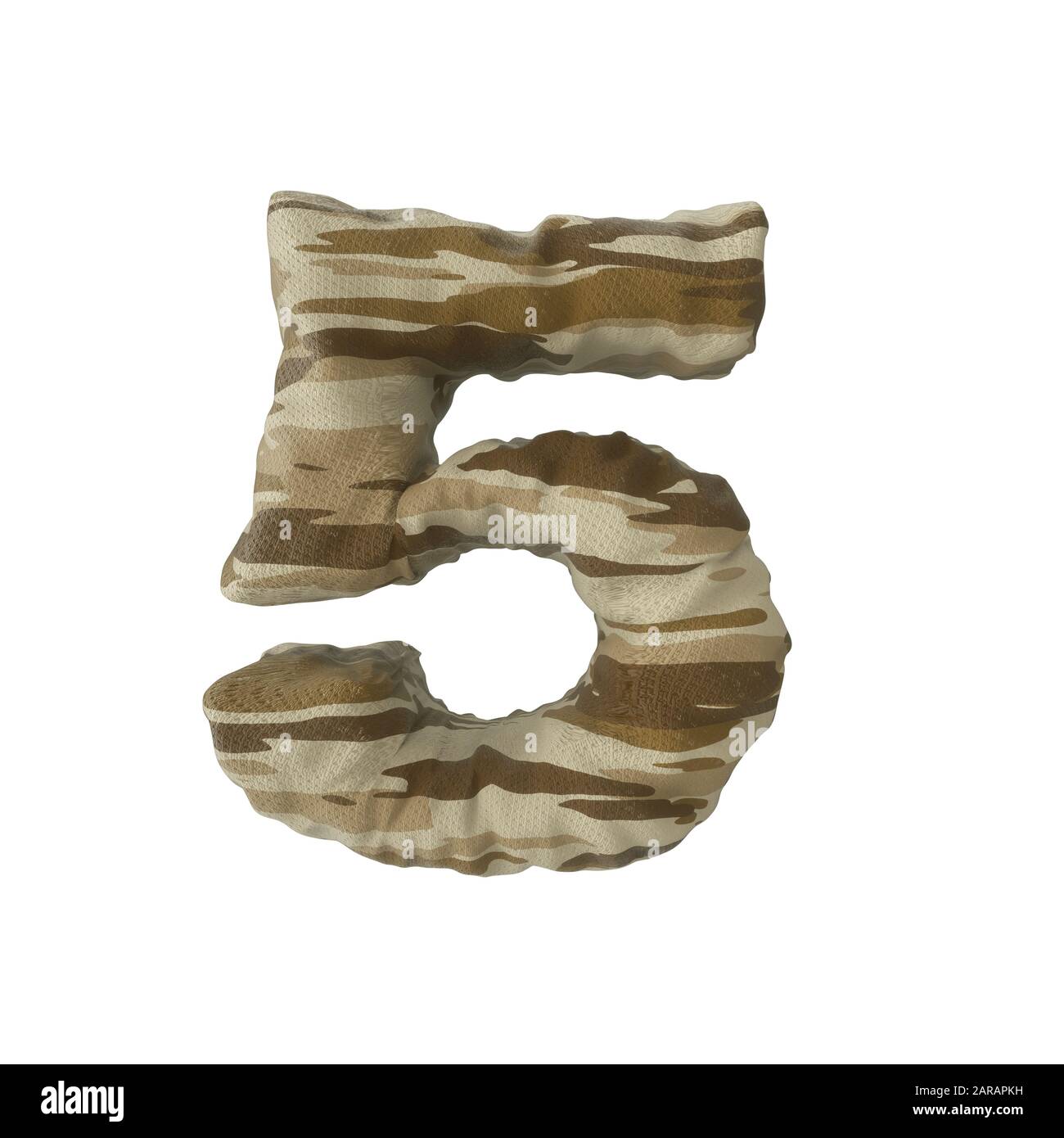 Camouflage army numbers of 5, 3D rendering isolated on white background ...
