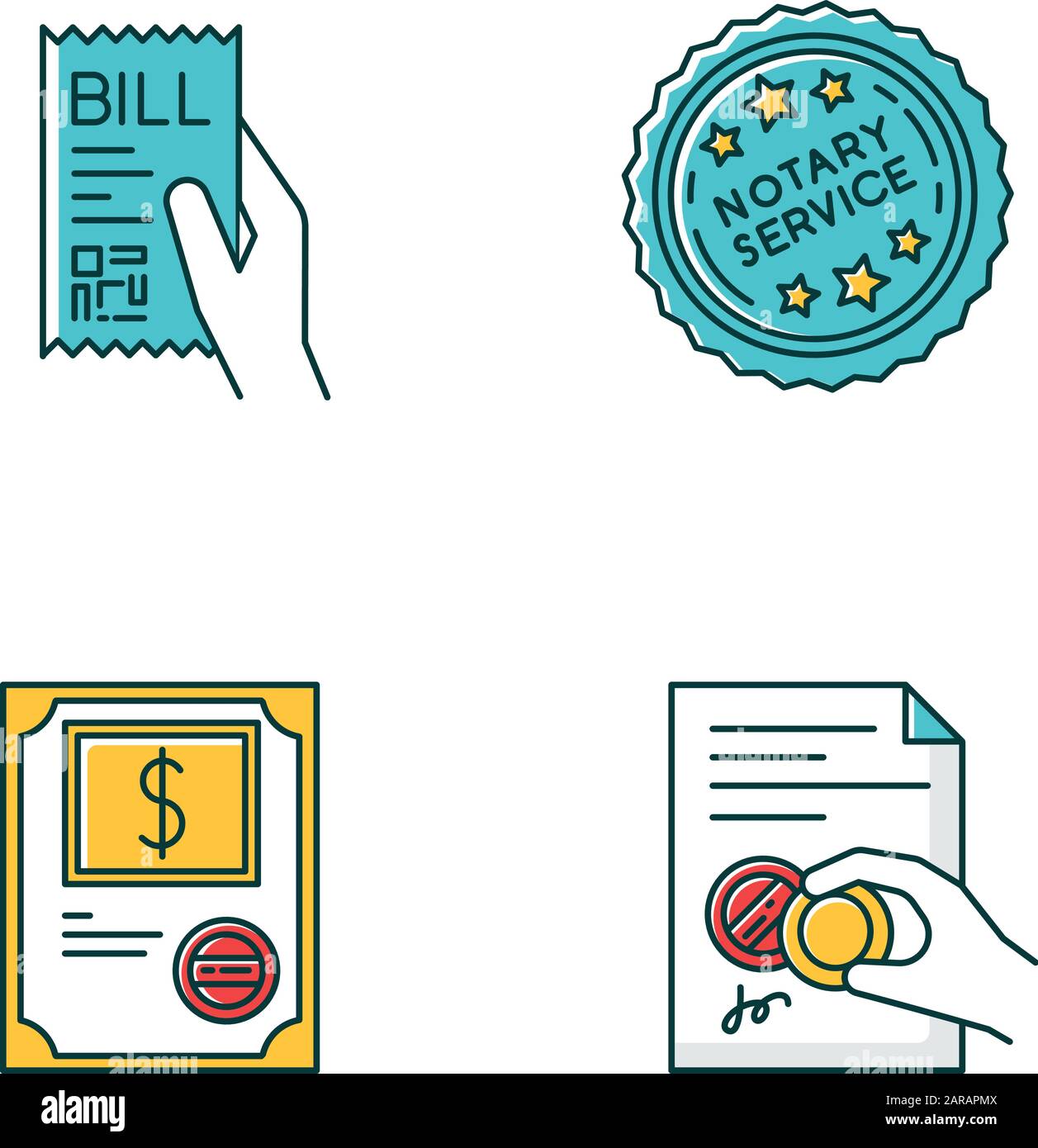 Notary services RGB color icons set. Apostille and legalization ...