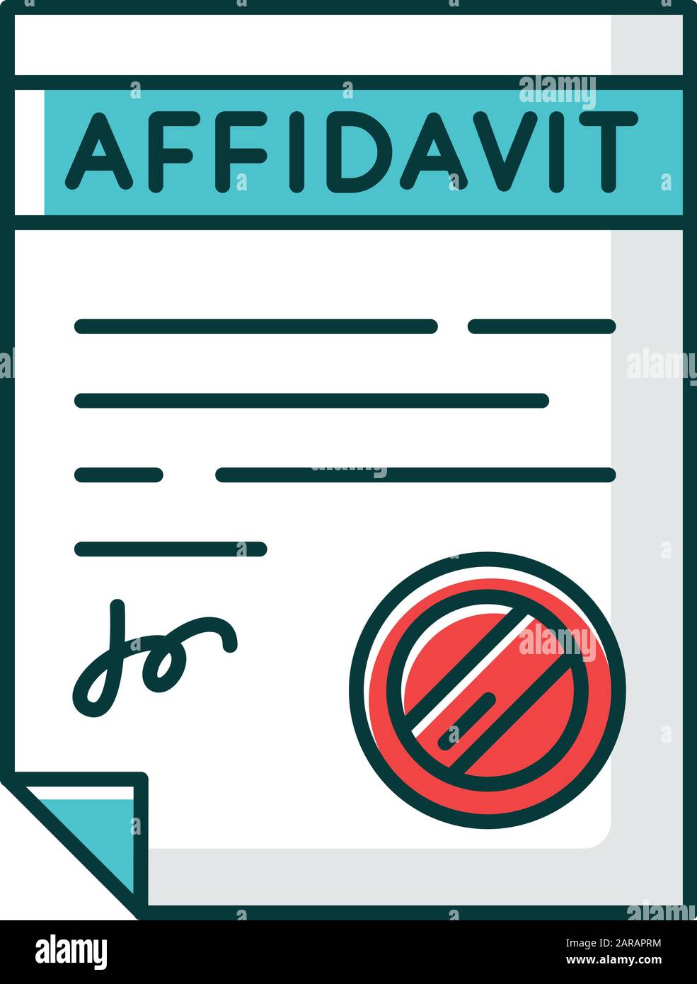 Confirmed affidavit RGB color icon. Signed notarized document ...