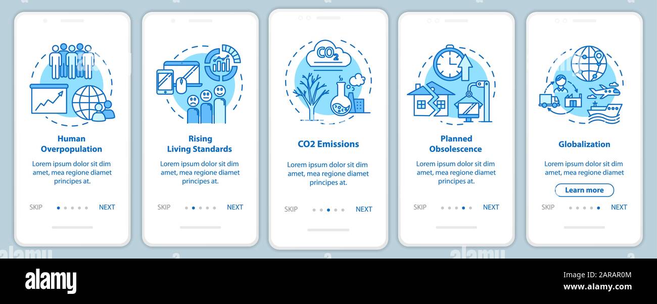 Overconsumption onboarding mobile app page screen with concepts ...