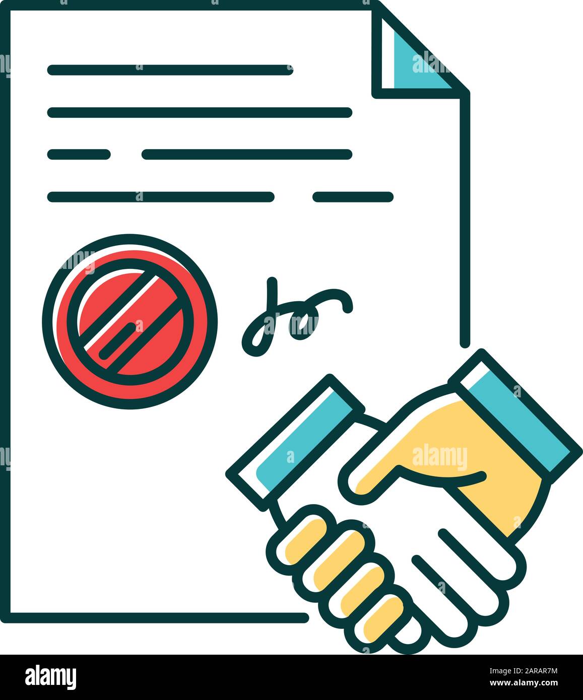 Conclusion of contract RGB color icon. Signed notarized document with ...