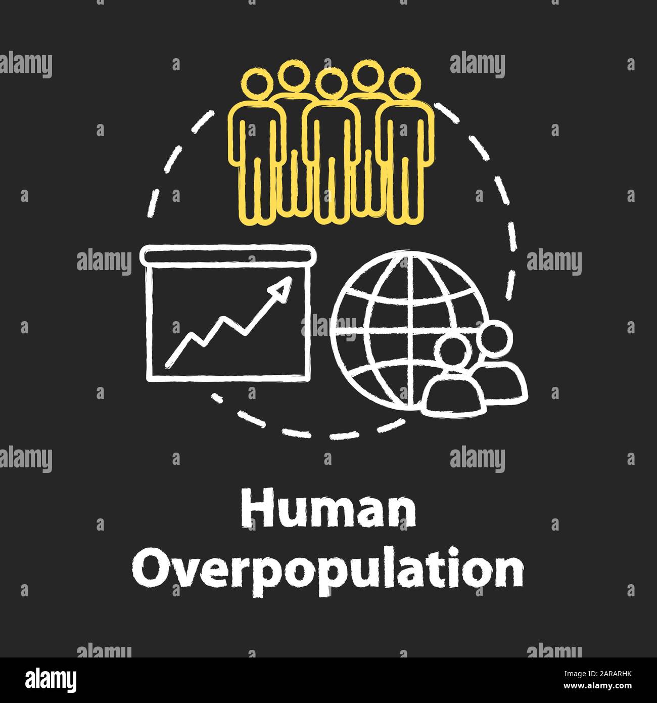 Human overpopulation chalk RGB color concept icon. Birth rate increase ...