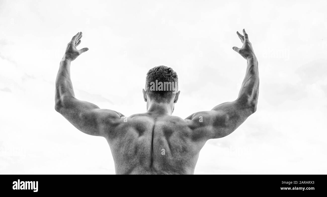 Sport motivation. Champion and winner concept. Man celebrating success ...