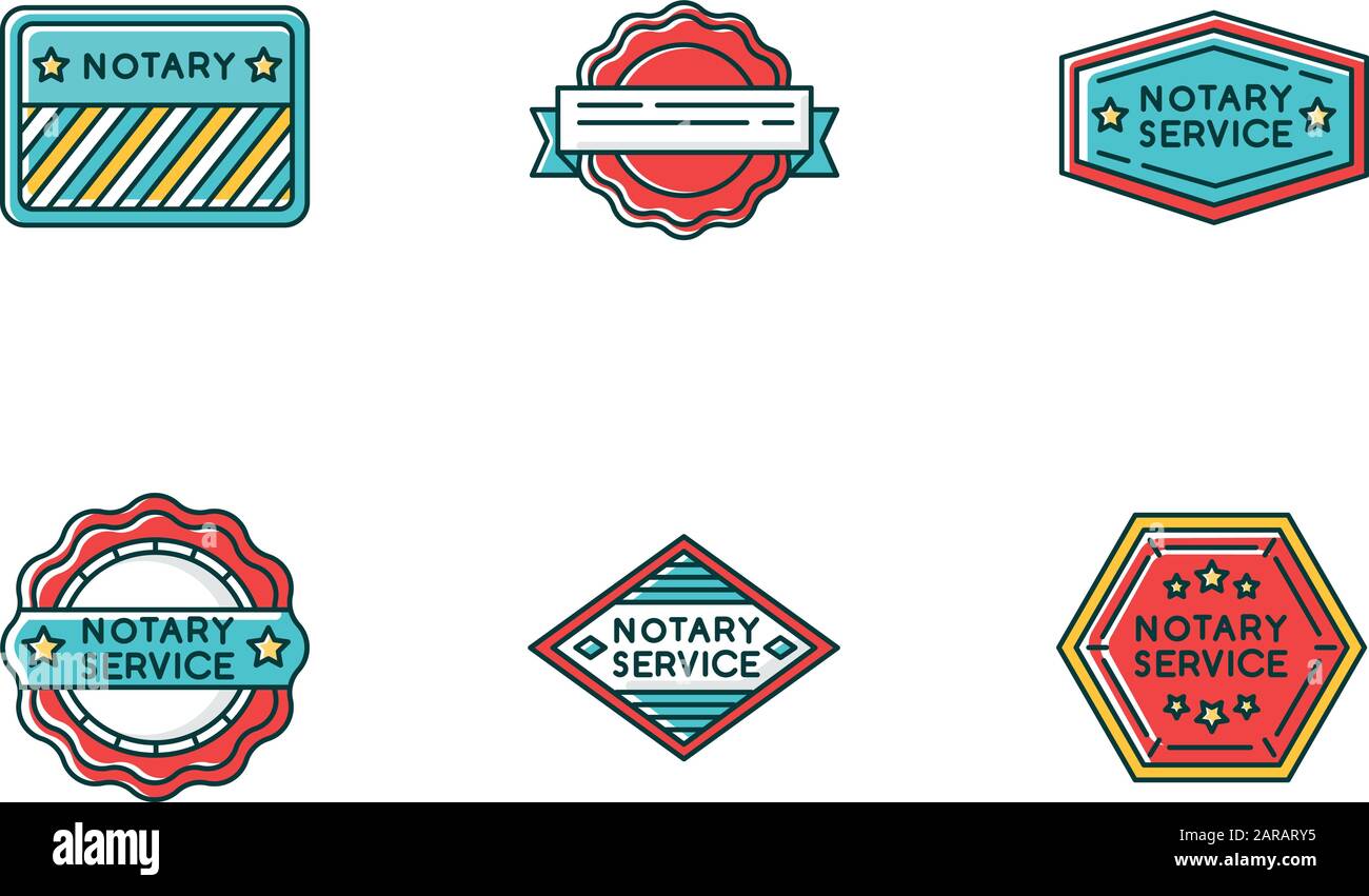 Notary service stamps RGB color icons set. Apostille and legalization ...