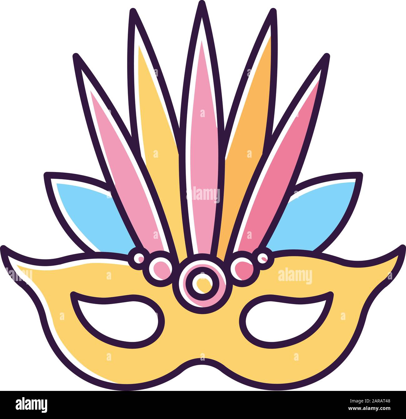 Masquerade mask yellow RGB color icon. Traditional headwear with leaves ...